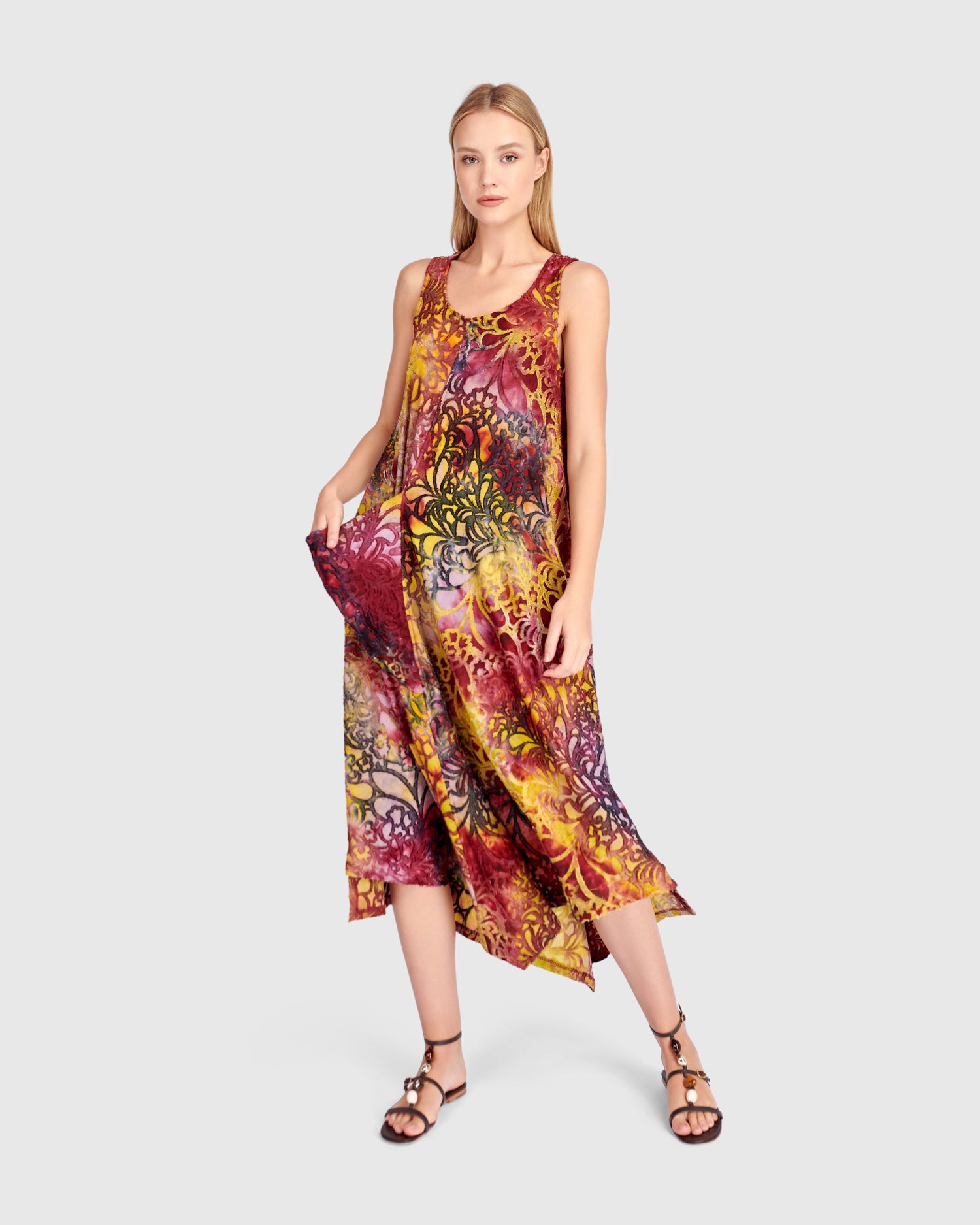 Cascade Tank Dress, Raspberry/Gold – Alembika U.S.