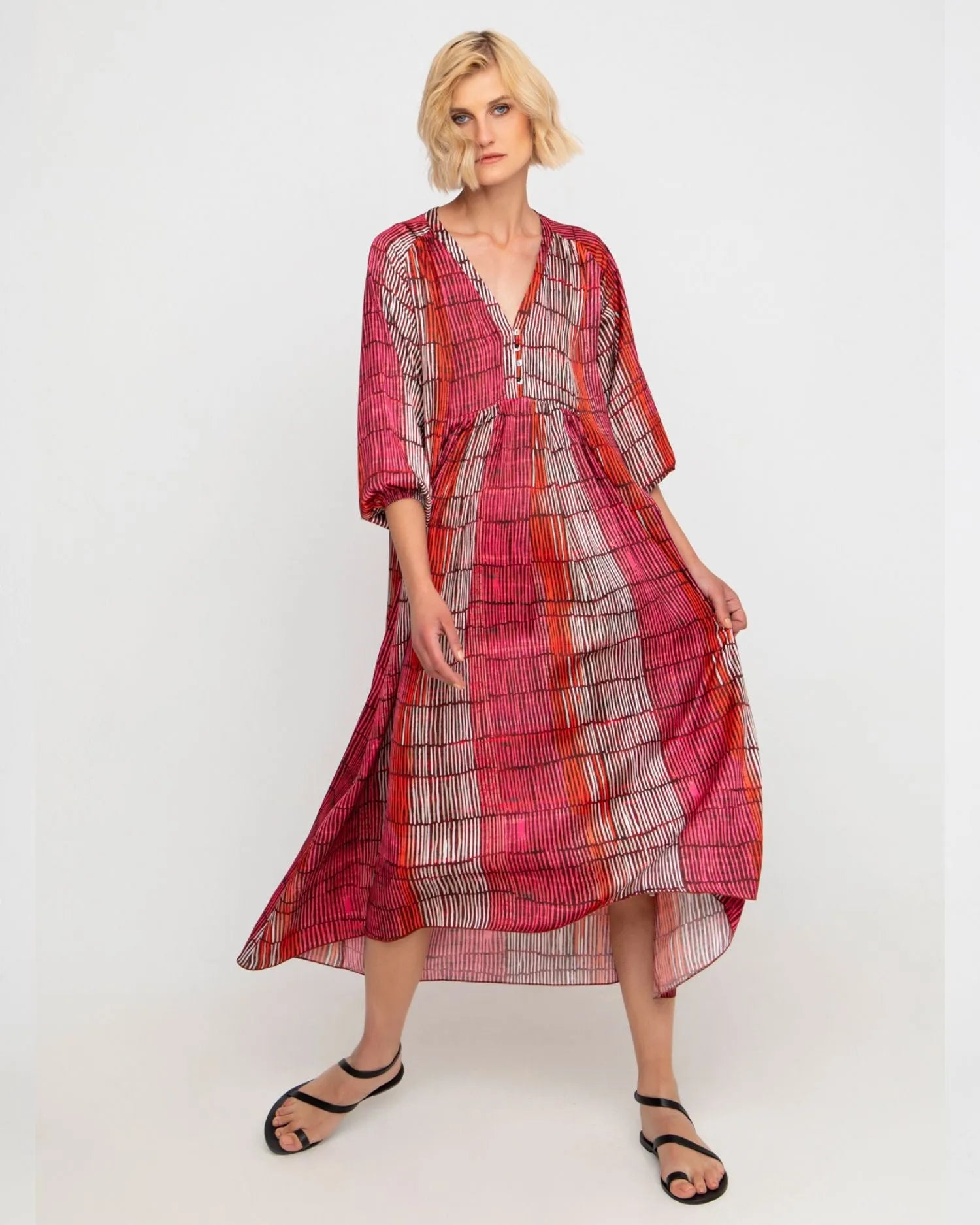 Ozai N Ku Sunset Swing Maxi Dress, Fuchsia Mix – Alembika U.S.